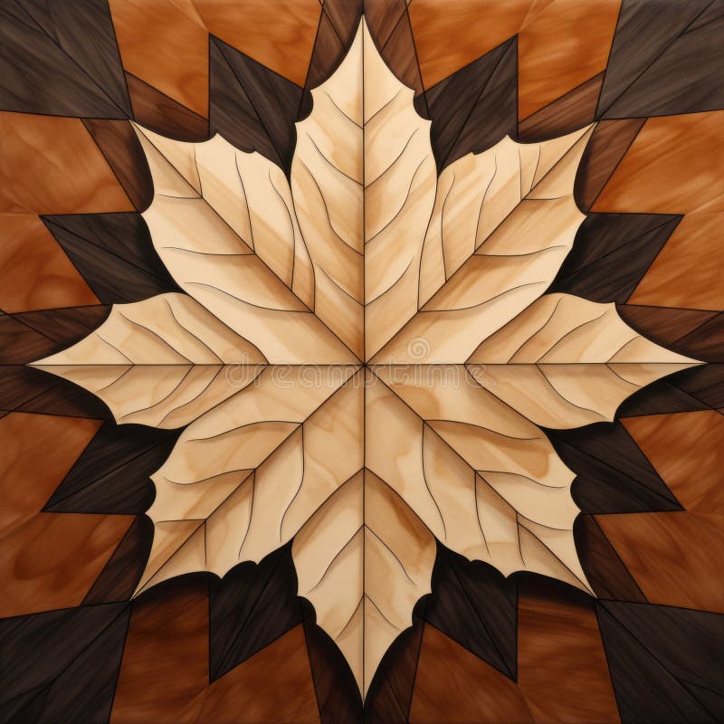 Photorealistic Maple Leaf Patch in Symmetrical Wood Art Tile Pattern ...