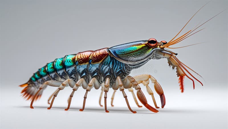 Photorealistic Peacock Mantis Shrimp Juvenile with Soft Claws, Side ...