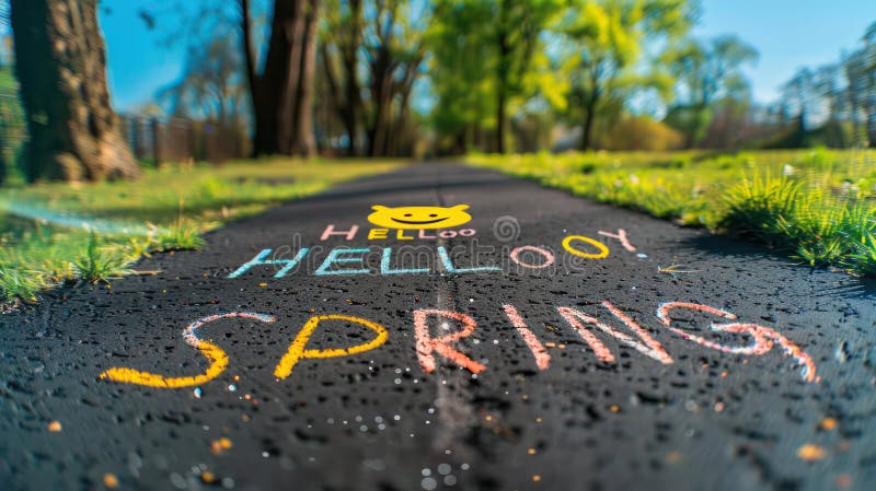 Eye-level Perspective Looking Down Slightly at the Text "HELLO SPRING ...