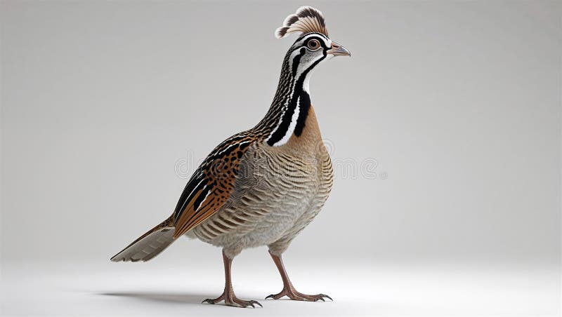 Photorealistic Quail Standing Upright with Small Tail and Beak ...