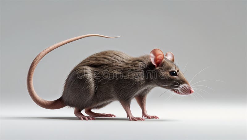 Photorealistic Rat with Long Tail and Whiskers, Standing in Side View ...