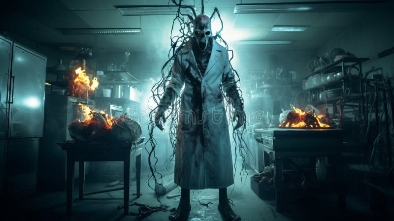 Photorealistic Rendering of a Demon in a Lab with Fire Stock ...