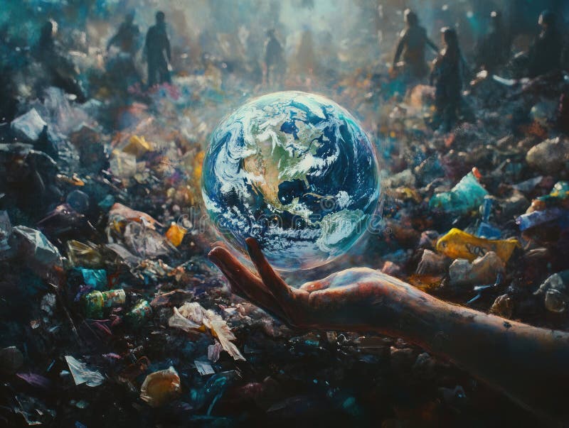 A Photorealistic Shot of a Garbage Dump, Where a Man Throws a ...