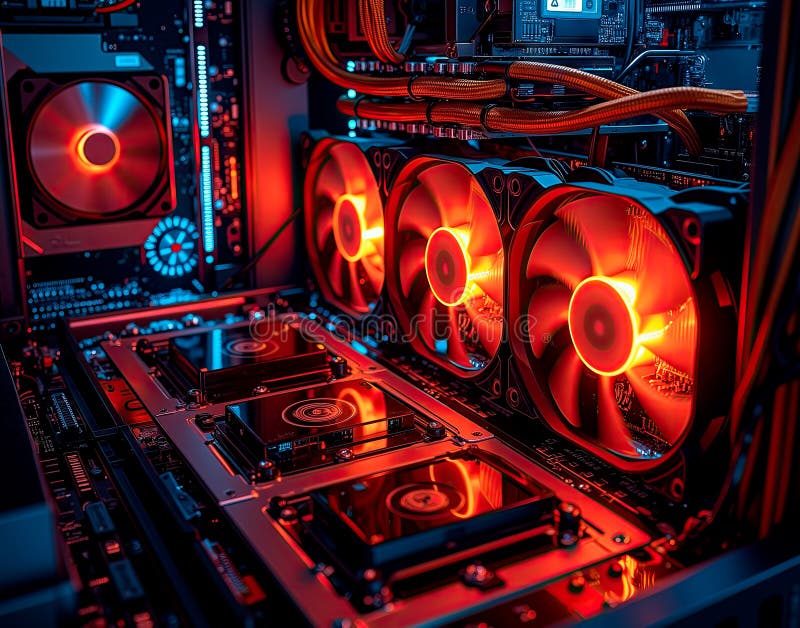 Photorealistic Shot of Glowing Hardware Components Inside a High ...