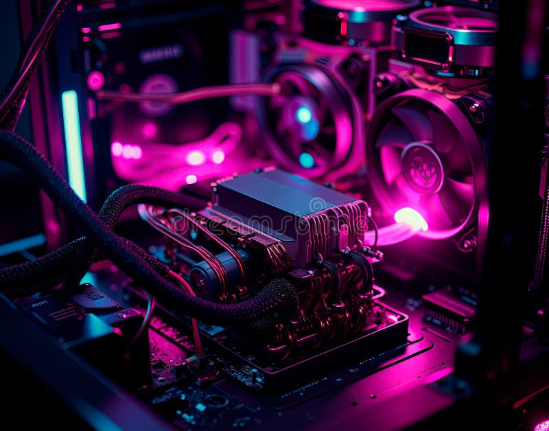 Photorealistic Shot of Glowing Hardware Components Inside a High ...