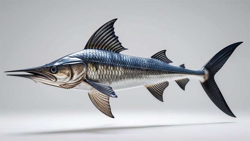 Photorealistic Swordfish in Side Swim Pose with Long Bill Extended ...