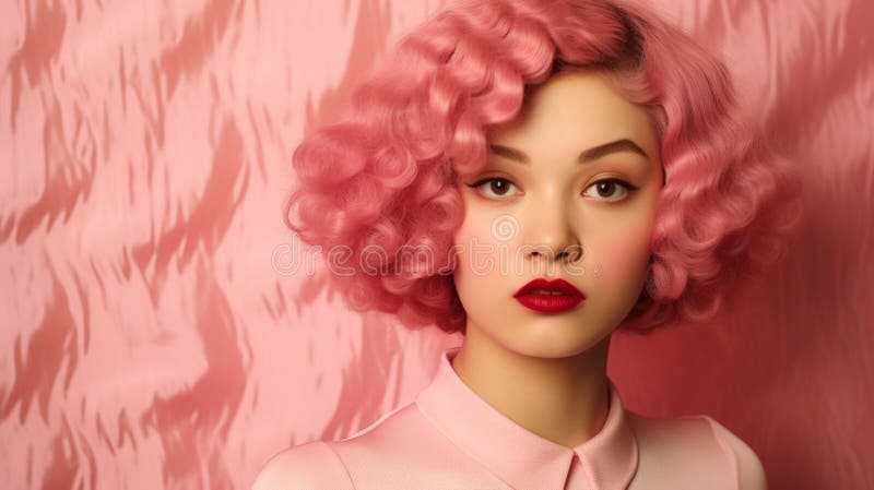 Photorealistic Teen Chinese Woman with Pink Curly Hair Retro ... Photorealistic Teen Chinese Woman with Pink Curly Hair Retro ...