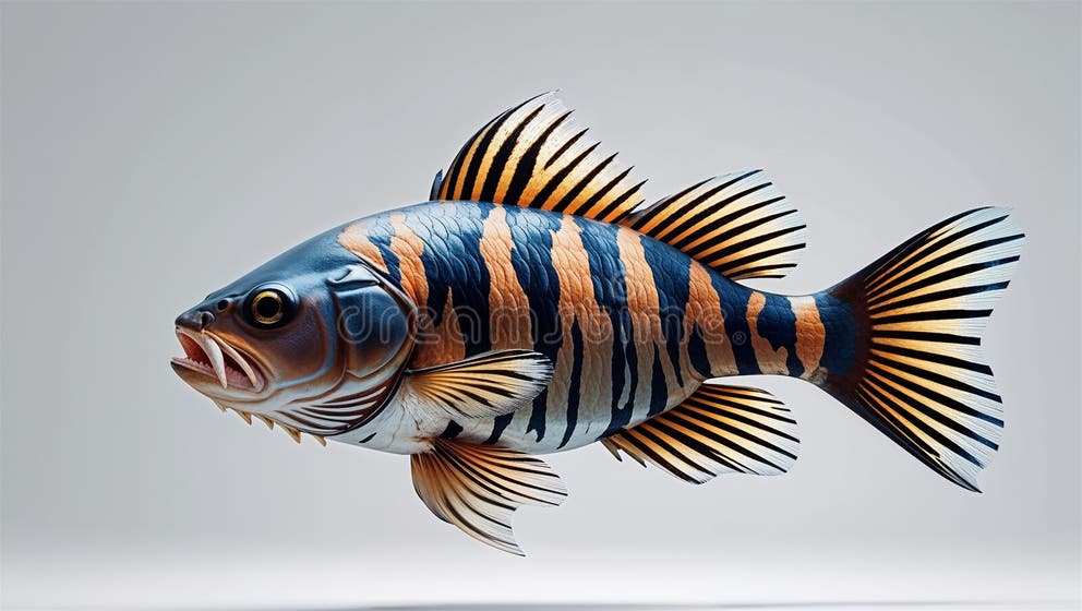 Photorealistic Tigerfish in Side Swim with Sharp Teeth and Striped ...