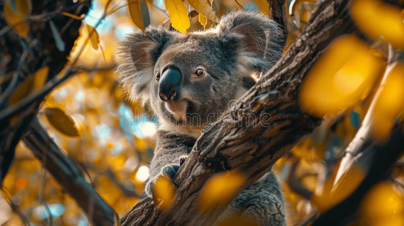 Photorealistic View of Adorable Koala with Fluffy Ears in Eucalyptus ...