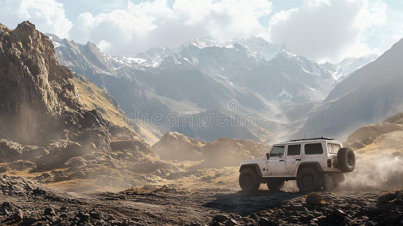 Photorealistic View of Luxury SUV Navigating Rugged Off-road Terrain ...