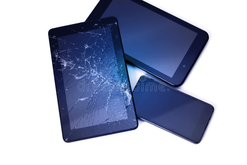 Photos of Cracked Display on a Tablet and Black Cellphone Isolated on ...
