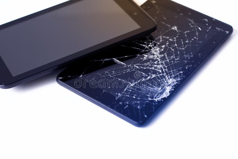 Photos of Cracked Display on a Tablet and Black Cellphone Isolated on ...
