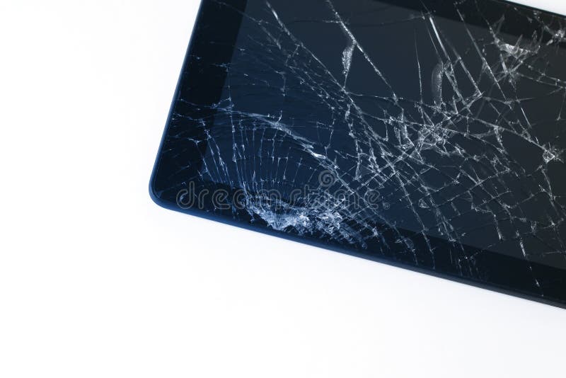 Photos of Cracked Display on a Tablet Isolated on White. Tablet with ...