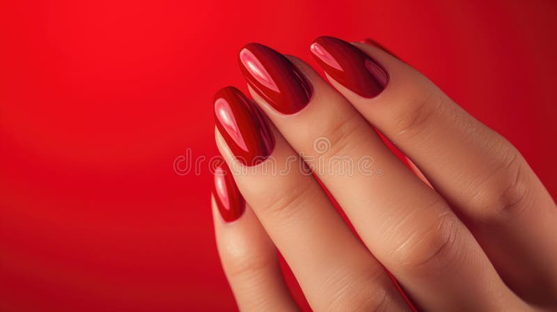 Photos of the Design of Red Nails on the Hands, Advertising the Color ...