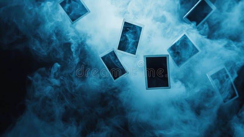 Photos Floating in Blue Smoke Stock Image - Image of nostalgia, effect ...