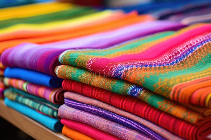 Photos of Hand-woven Textiles in Bright Colors Stock Illustration ...