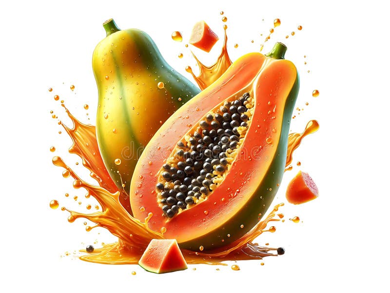 Fresh Papaya Juice Splash with Sliced Papaya. Stock Photo - Image of ...