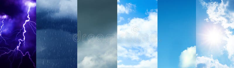 Photos of Sky in Collage, Banner Design. Different Weather Stock Image ...