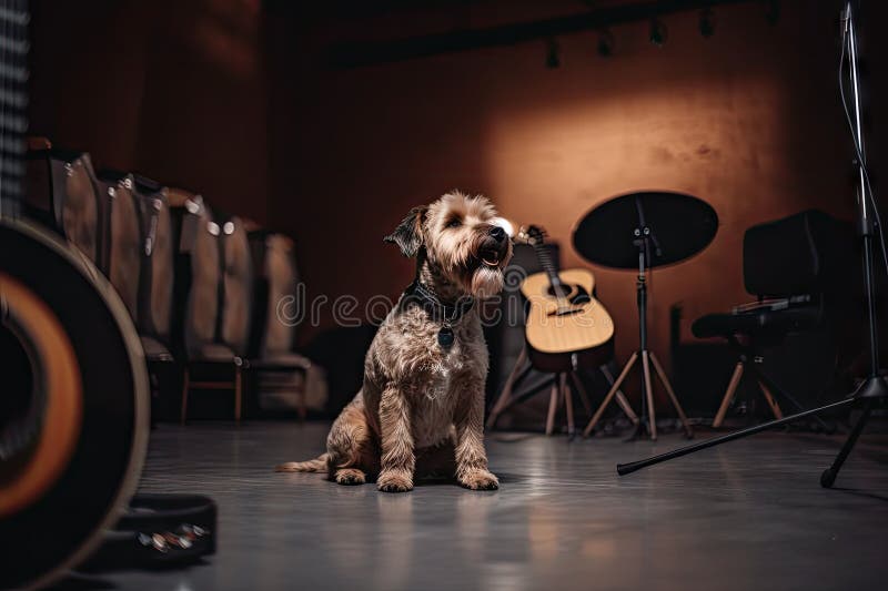 Photoshoot with Dog Playing Guitar and Singing on Stage Stock ...