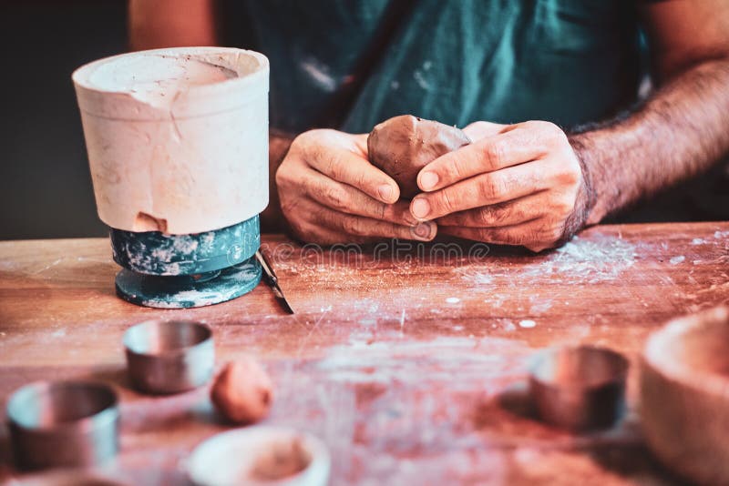 Photoshoot of Working Process with Clay by Diligent Man. Stock Photo ...
