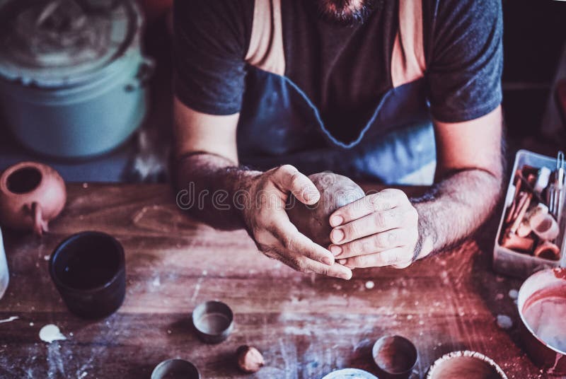 Photoshoot of Working Process with Clay by Diligent Man. Stock Image ...