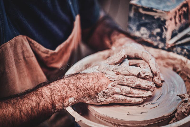 Photoshoot of Working Process with Clay by Diligent Man. Stock Image ...