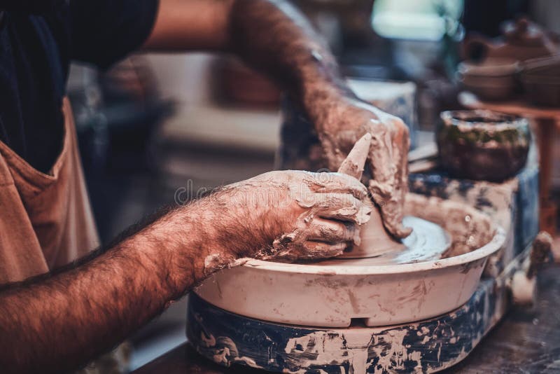 Photoshoot of Working Process with Clay by Diligent Man. Stock Image ...