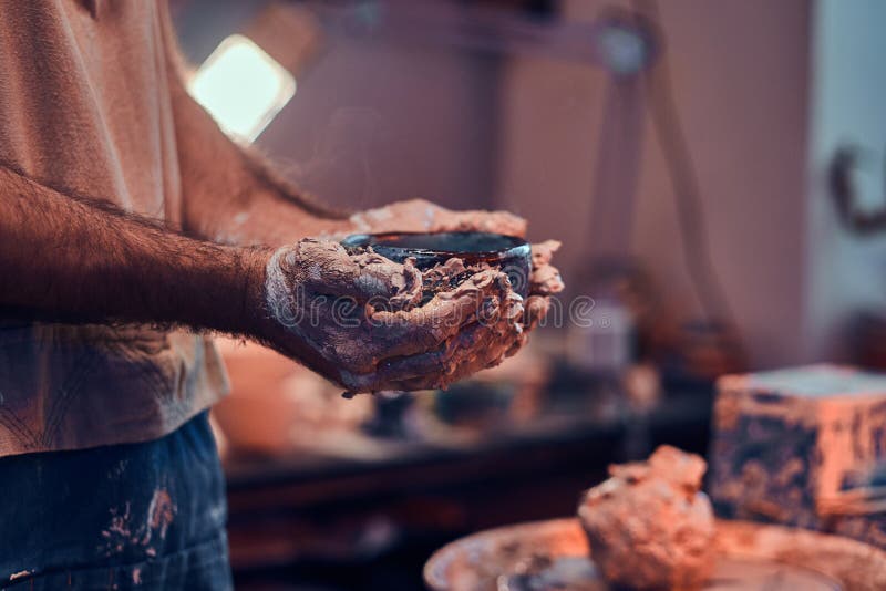 Photoshoot of Working Process with Clay by Diligent Man. Stock Image ...