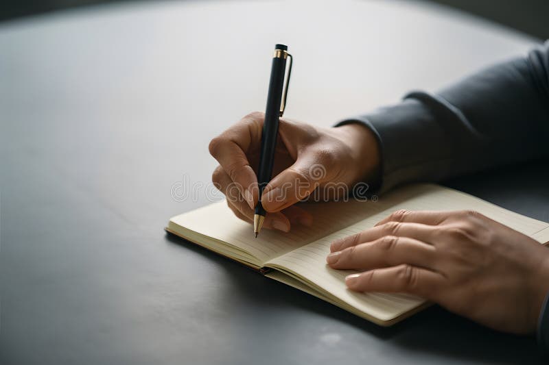 Closeup of Hands Writing in Notebook on Flat Surface, Pen Creating ...