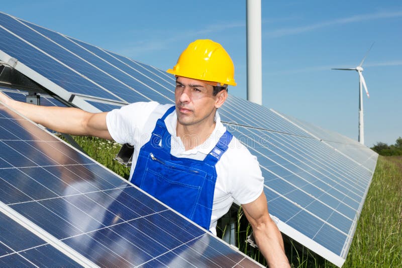 Workers Install Solar Panels Stock Image - Image of helmet ...