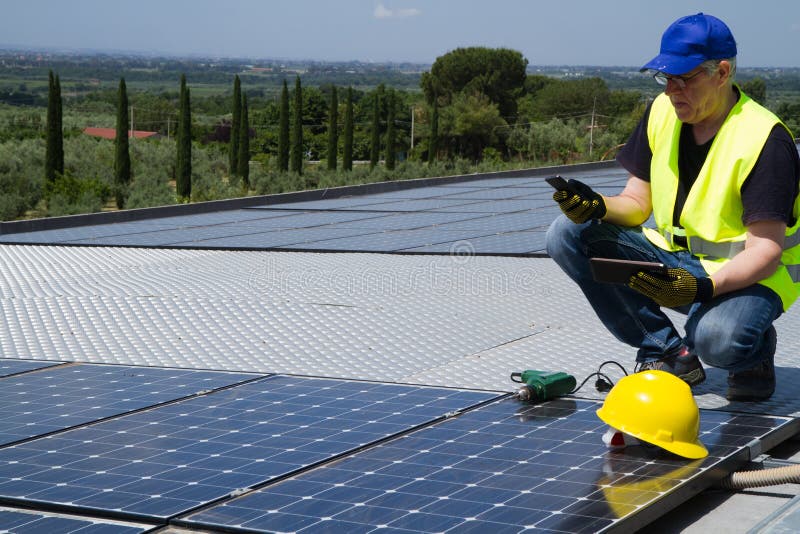 Photovoltaic engineer stock image. Image of panels, laborer - 41596397