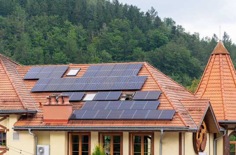 Photovoltaic Panels on the Roof Stock Image - Image of alternative ...