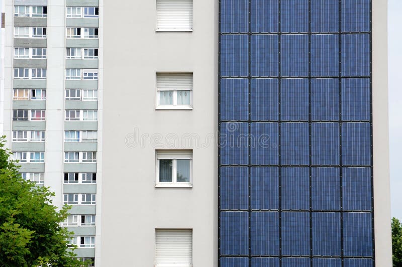 Photovoltaic Panels on a Wall of a Building Stock Photo - Image of roof ...