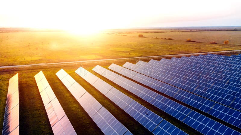 Photovoltaic Power Plant. Sunset and Solar Panel Stock Image - Image of ...