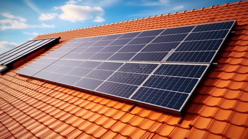 Photovoltaic, Solar Panel on a Red Roof Stock Illustration ...