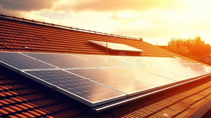 Photovoltaic, Solar Panel on a Red Roof Stock Illustration ...