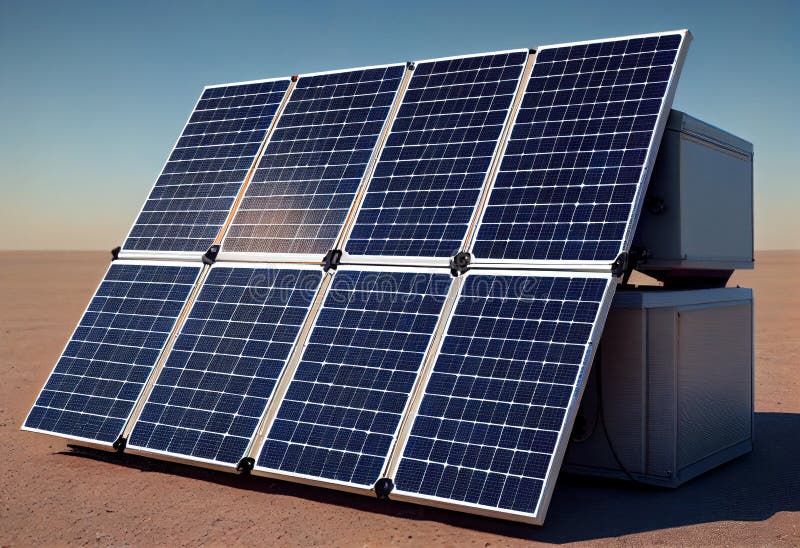 Photovoltaic Solar Panel Station, Over Blue Sky. Generative AI. Stock ...
