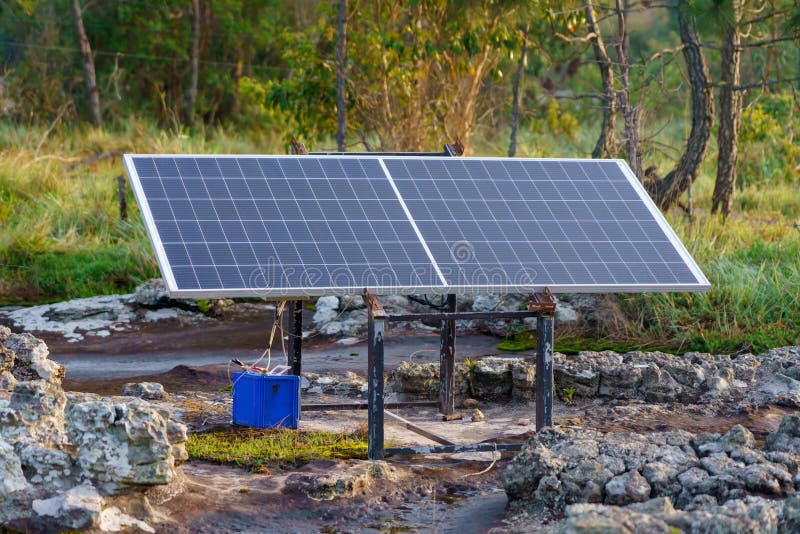 Photovoltaic Using Renewable Solar Energy in Forest Stock Image - Image ...