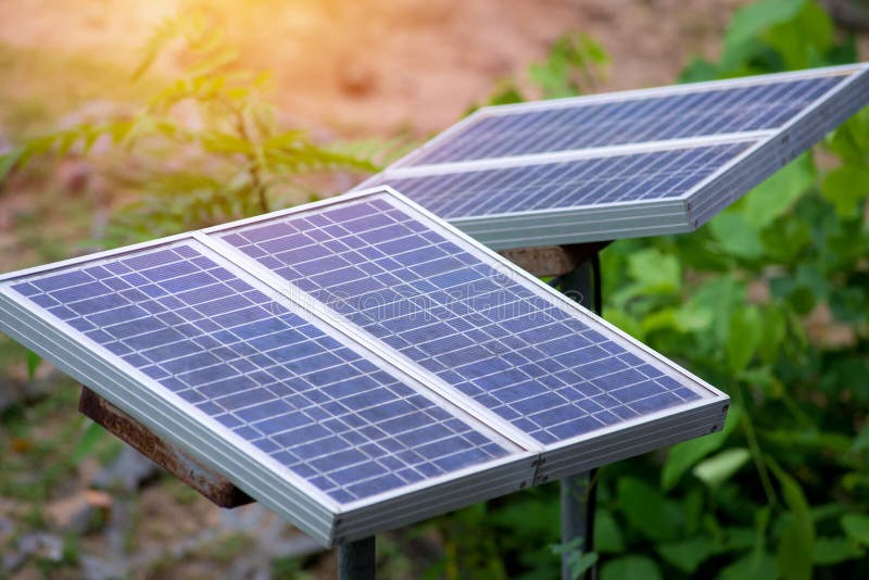 Photovoltaic Using Renewable Solar Energy in Forest Stock Image - Image ...