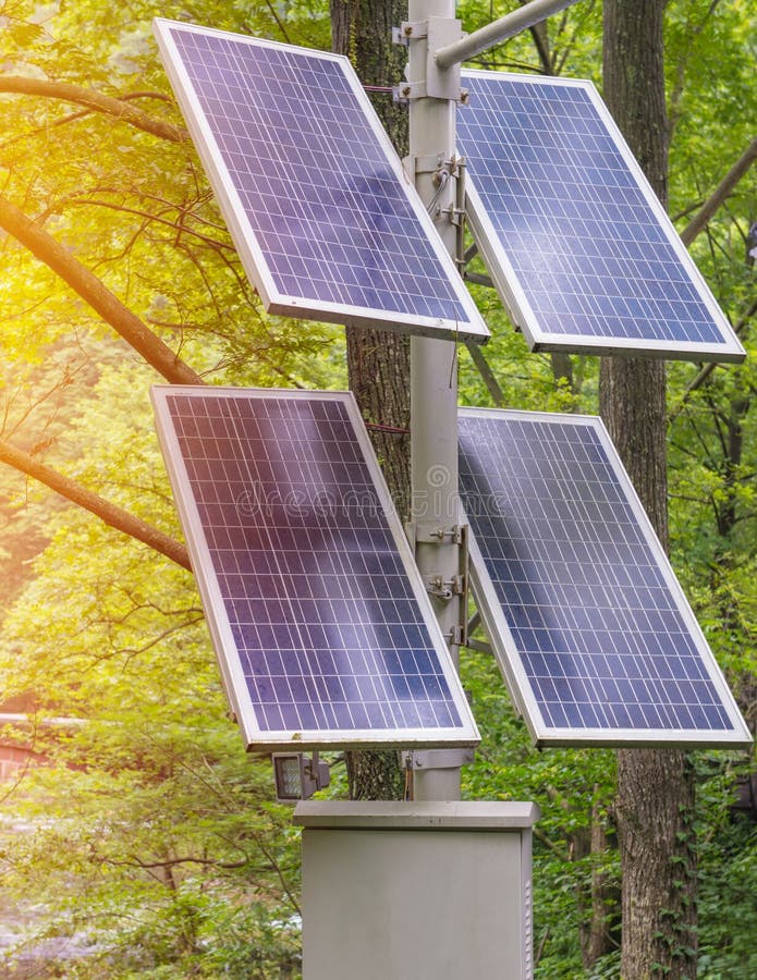 Photovoltaic Using Renewable Solar Energy in Forest Stock Photo - Image ...