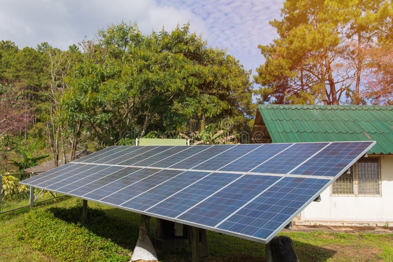 Photovoltaic Using Renewable Solar Energy in Forest Stock Photo - Image ...