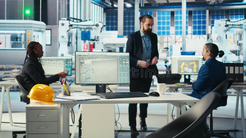 Supervisor Coordinating with Technicians, Inspecting Photovoltaics ...