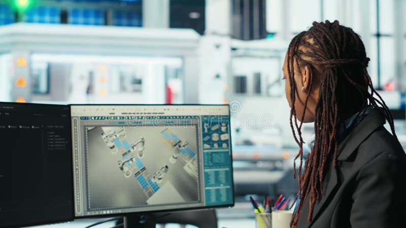 Photovoltaics Factory Programmer Coding App Monitoring System Performance Stock Video Video Of