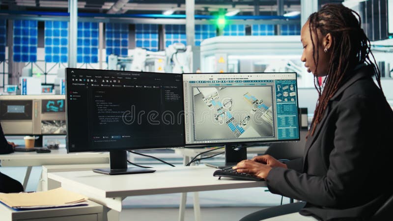 Photovoltaics Factory Programmer Coding App Monitoring System Performance Stock Video Video Of