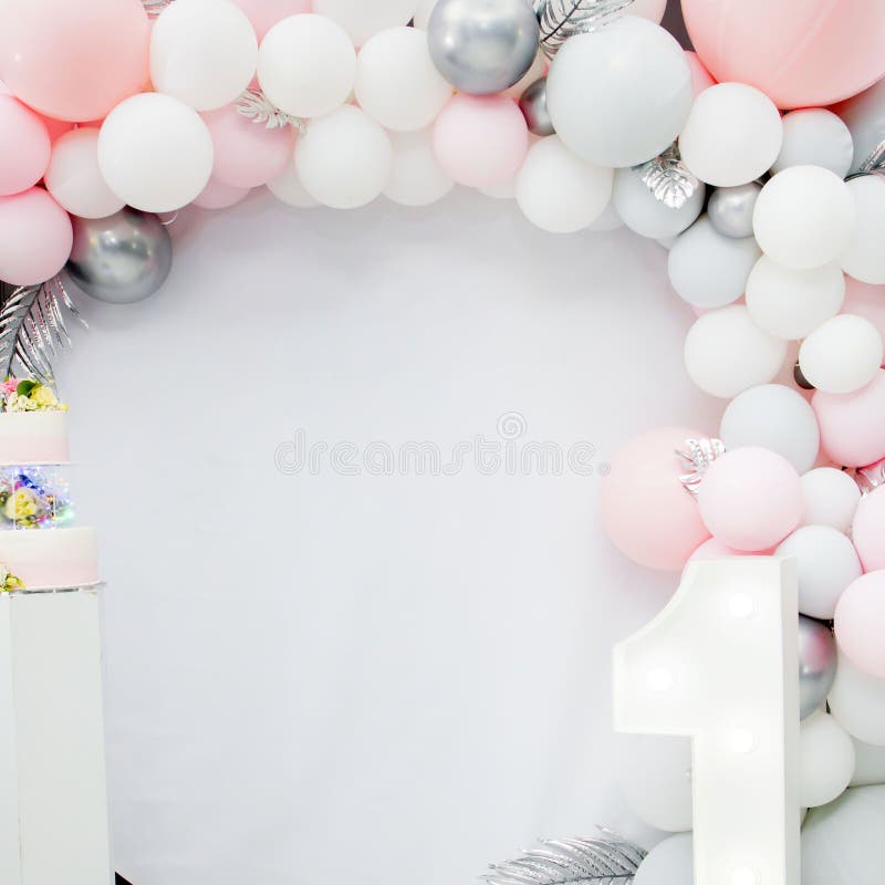 Photozone from Balls. Birthday Concept. One Year. Stock Image - Image ...