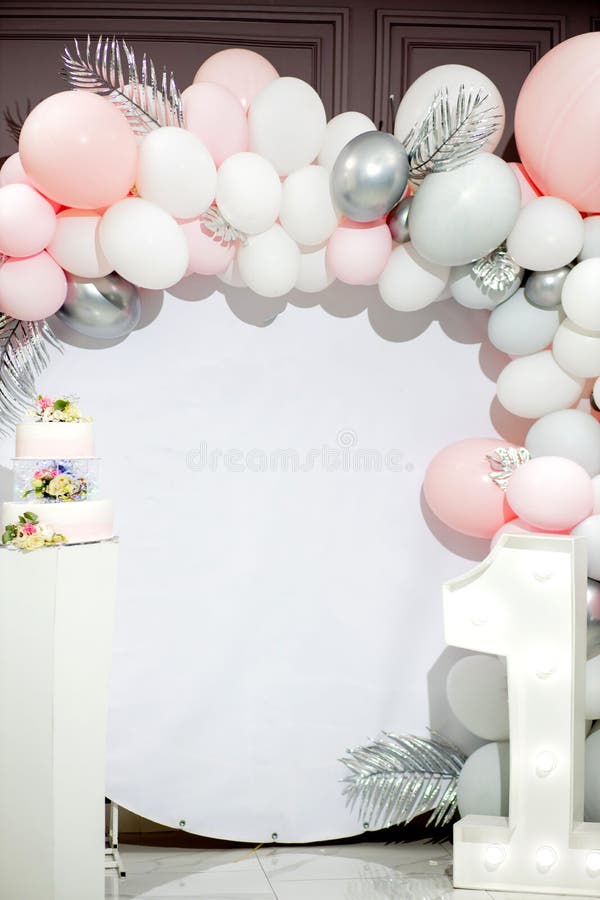 Photozone from Balls. Birthday Concept Stock Image - Image of wood ...