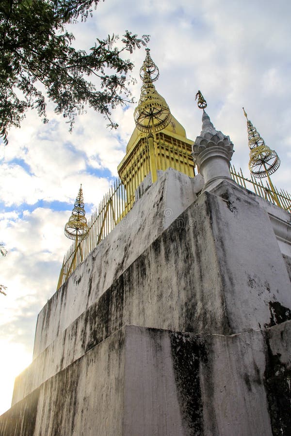 Phousi Hill and Wat Chom Si Stupa Luang Prabang Laos Stock Image ...