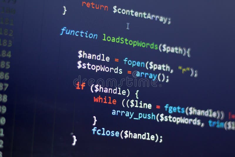 Php Achterste Deelcode Computer Programmerings Broncode Het Abstracte Scherm Van Webontwikkelaar