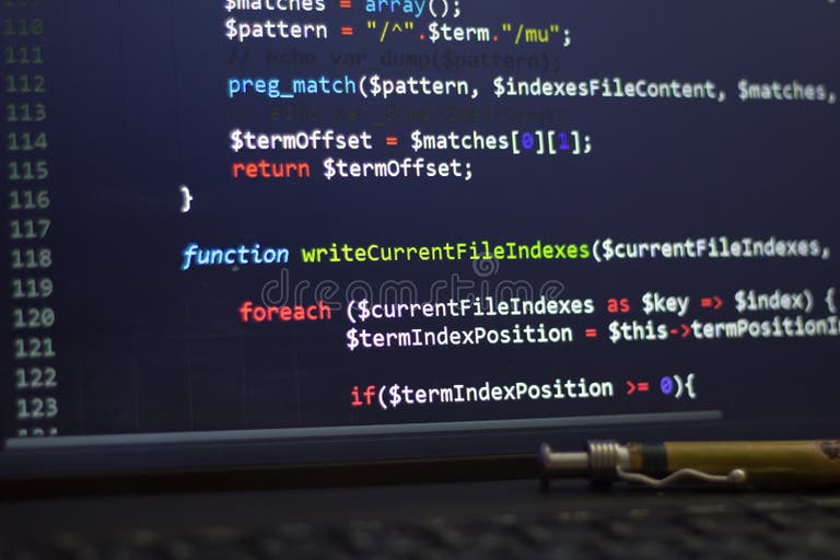 PHP Back-end Code. Computer Programming Source Code. Abstract Screen of ...