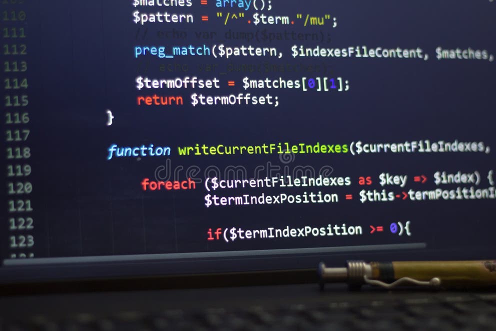 PHP Back-end Code. Computer Programming Source Code. Abstract Screen of ...